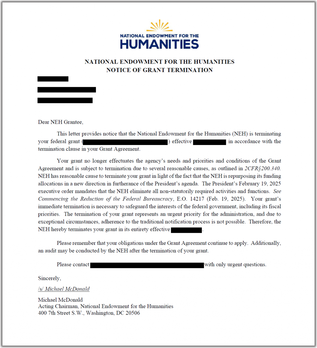 Cancellation of NEH Grants Begins (updated) - Daily Nous